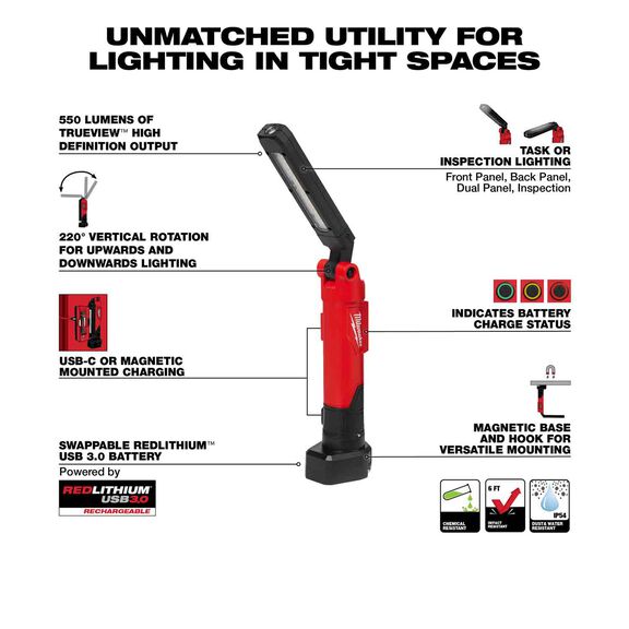 MILWAUKEE REDLITHIUM™ USB Stick Light with Magnet & Charging Dock