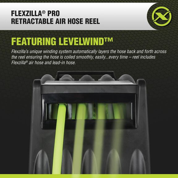 FLEXZILLA Flexzilla Pro Retractable Air hose Reel with Levelwind ...