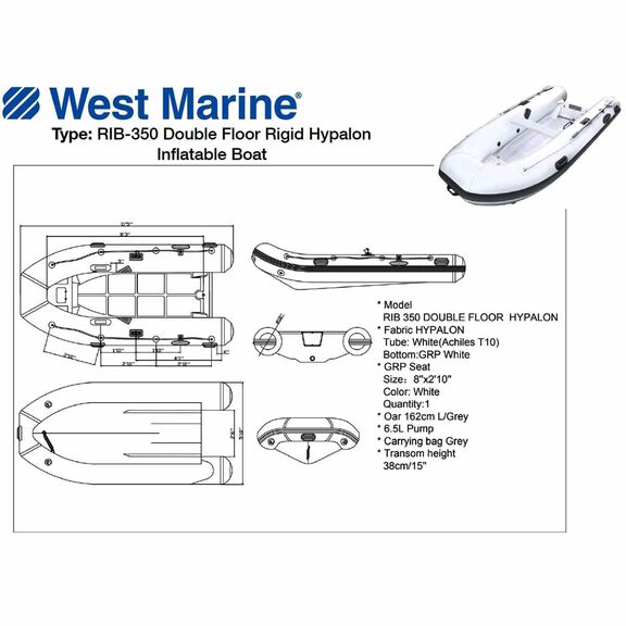 WEST MARINE RIB-350 Double Floor Rigid Hypalon Inflatable Boat