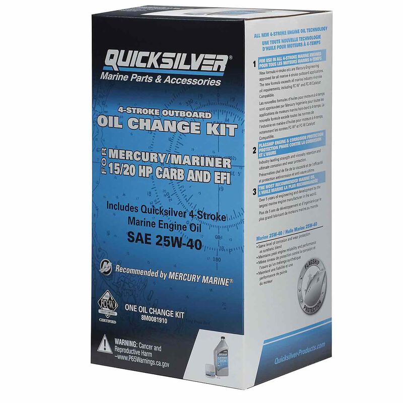 QUICKSILVER 25W-40 Oil Change Kit for 4-stroke 15hp and 20hp Mercury ...