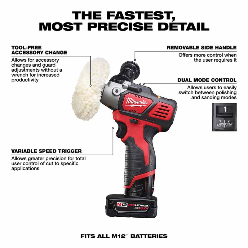 MILWAUKEE M12™ 12 Volt Lithium-Ion Cordless Variable Speed Polisher ...