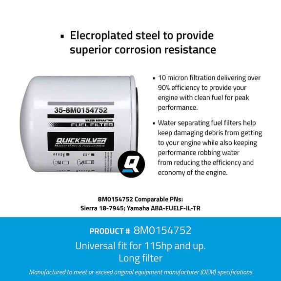 Quicksilver 8M0154752 10‑Micron Water‑Separating Fuel Filter
