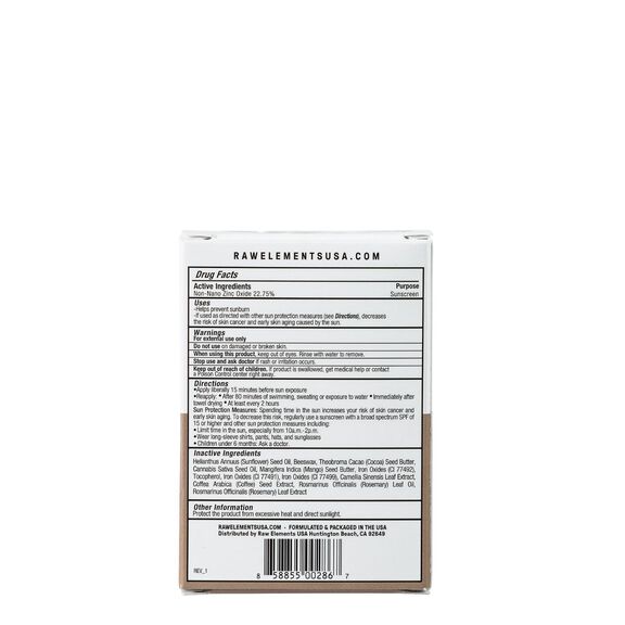 RAW ELEMENTS Tinted Sunscreen, Stick, Bronze, SPF 30, 1.8 oz.