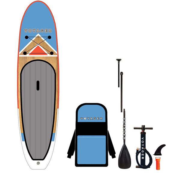 Voyager 10' Inflatable SUP – Wood/Blue Paddleboard Package