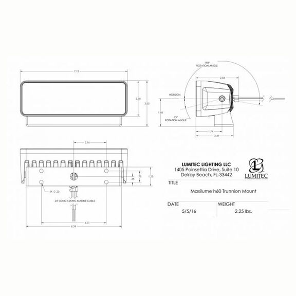 LUMITEC LIGHTING Maxillume h60 Trunnion Mount LED Floodlight, 6,000 ...