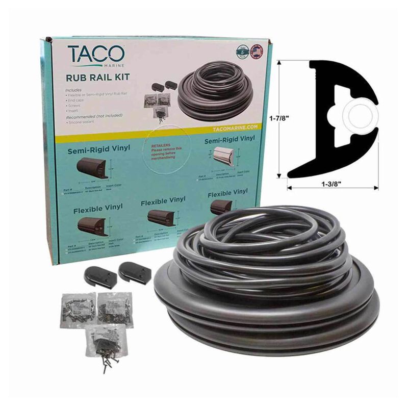 TACO MARINE Rub Rail Style #4, 1-7/8"H x 1-3/8"W x 70'L, Black/White RR ...