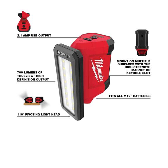 MILWAUKEE M12™ ROVER™ Service and Repair Flood Light with USB Charging ...