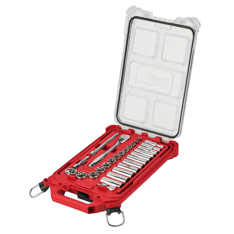 MILWAUKEE 3/8" 28 Pc Ratchet & Socket Set with PACKOUT™ Organizer ...