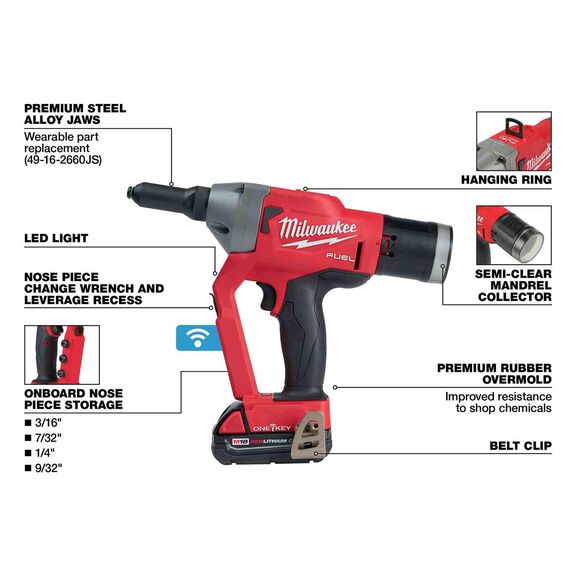 MILWAUKEE M18 FUEL™ 1/4" Blind Rivet Tool with ONE-KEY™ Kit