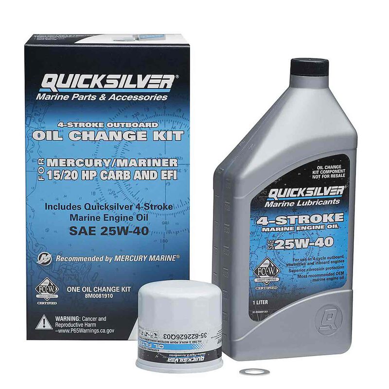 QUICKSILVER 25W-40 Oil Change Kit for 4-stroke 15hp and 20hp Mercury ...