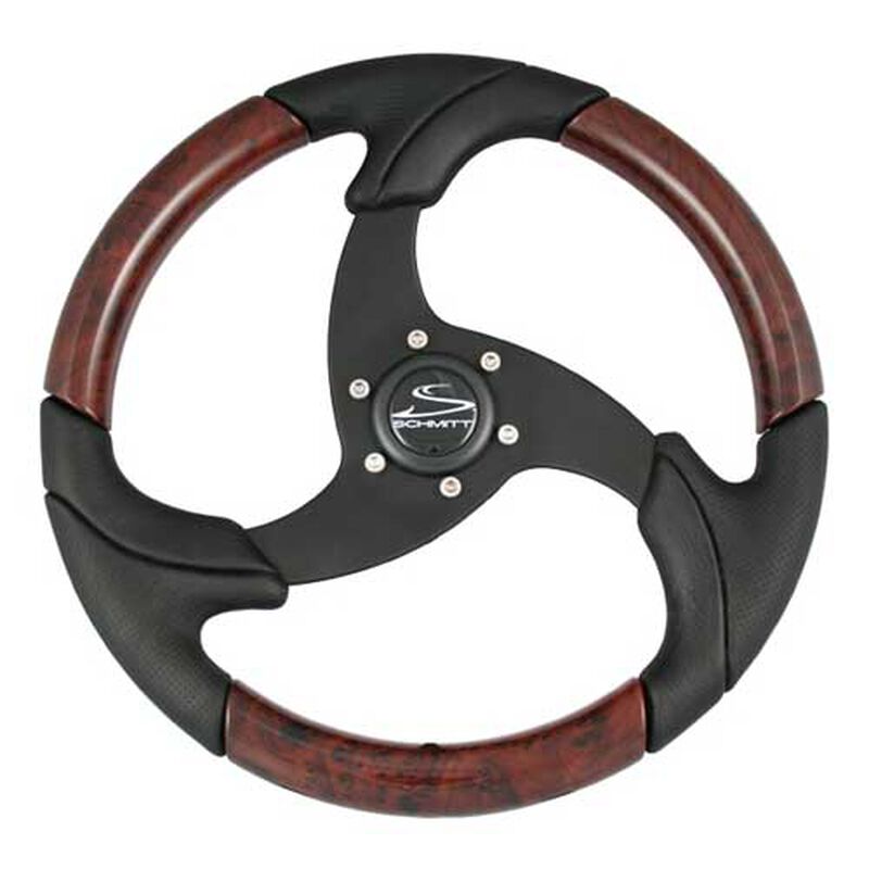 SCHMITT MARINE STEERING Steering Wheel, Black w/ Burlwood Inserts ...