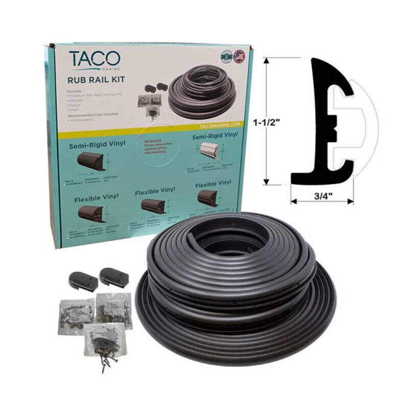 TACO MARINE Rub Rail Style #4, 1-9/16"H x 3/4"W x 50'L, Black/Black RR ...