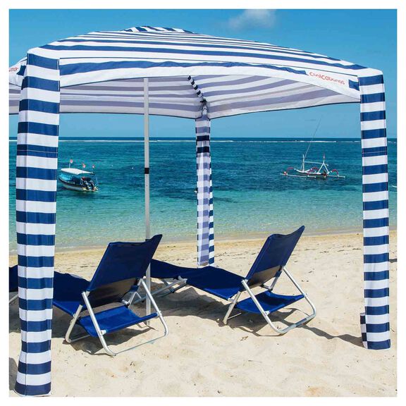Cool Cabana 5 Large Beach Cabana - Navy Stripes, Easy Setup Shade