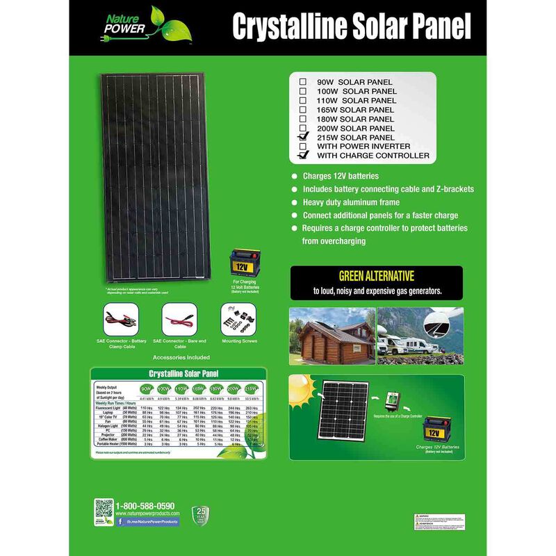NATURE POWER 215 Watt 12V Solar Panel with Charge Controller | West Marine