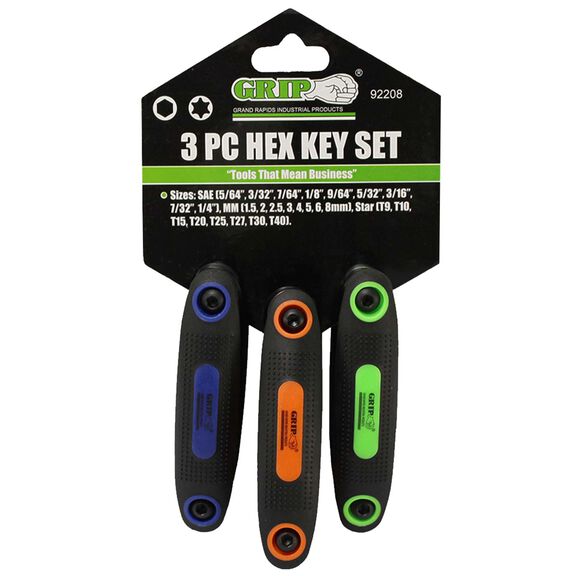 GRIP ON TOOLS 3 Piece Folding Hex Key Set