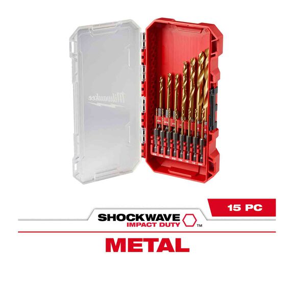 MILWAUKEE SHOCKWAVE Impact Duty™ RED HELIX™ Titanium Drill Bit Set, 15 ...