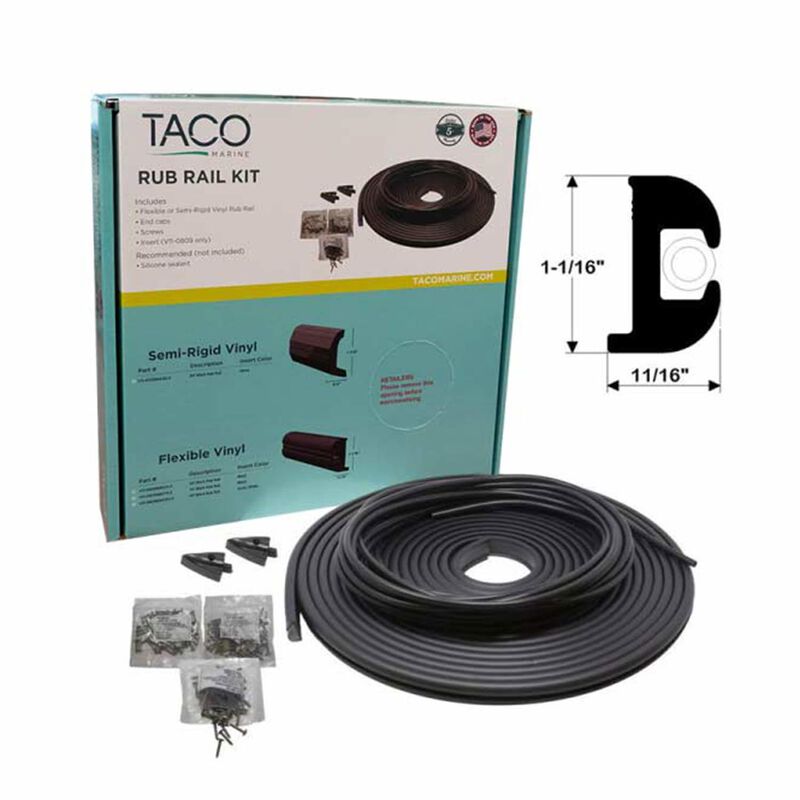 TACO MARINE Rub Rail Style #1, 1-1/16"H x 11/16"W x 70'L, Black/Black ...