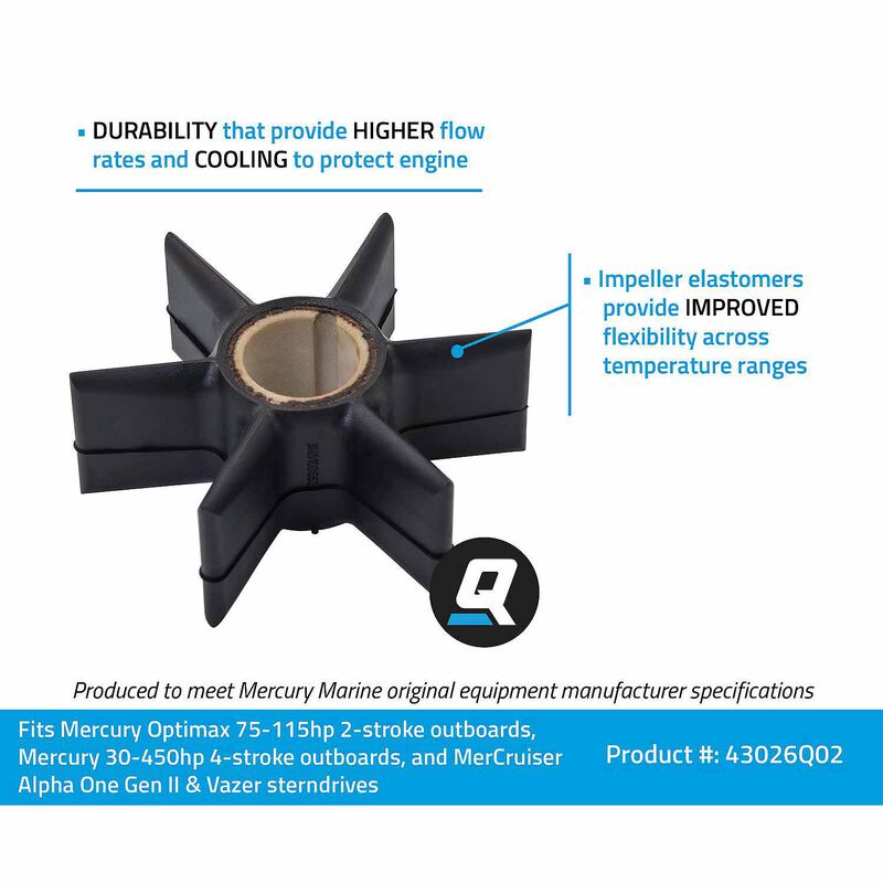 QUICKSILVER 43026Q02 Water Pump Impeller, Mercury Optimax & 4-Stroke ...