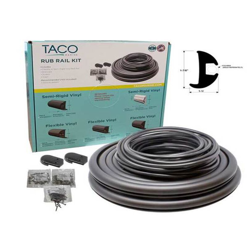 TACO MARINE Rub Rail Style #2, 1-7/8"H x 1-1/16"W x 50'L, Black/Black ...