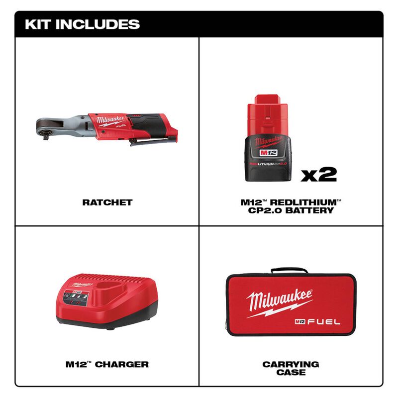 MILWAUKEE M12 FUEL™ 3/8" Ratchet 2 Battery Kit | West Marine