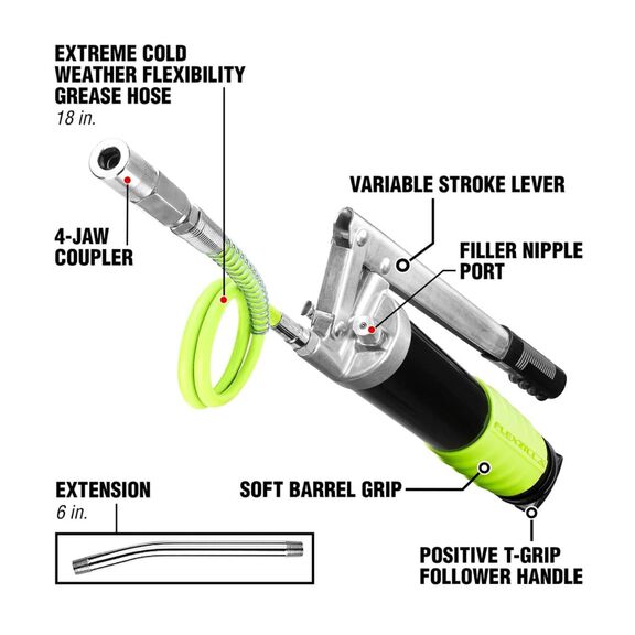 FLEXZILLA Flexzilla Heavy Duty Lever Action Grease Gun w Angled ...
