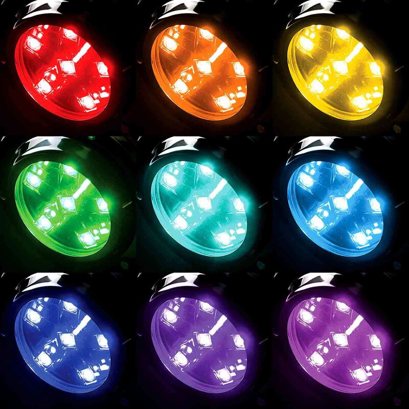 SEAVOLT Round Six LED Underwater Light with Stainless Steel Bezel, RGBW ...