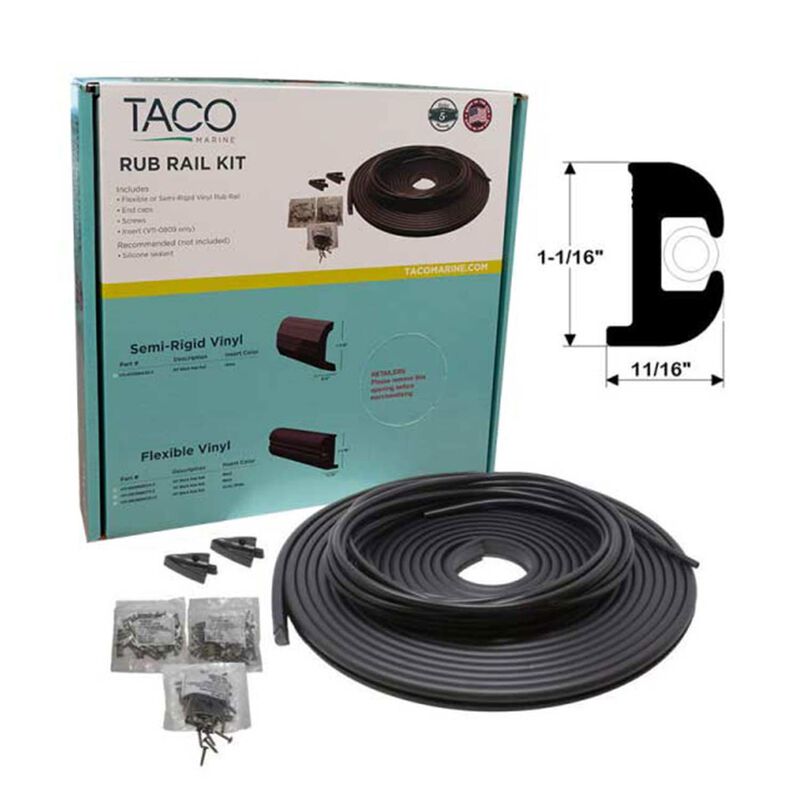 TACO MARINE Rub Rail Style #1, 1-1/16"H x 11/16"W x 50'L, Black/Black ...