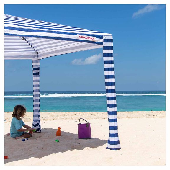 Cool Cabana 5 Large Beach Cabana - Navy Stripes, Easy Setup Shade