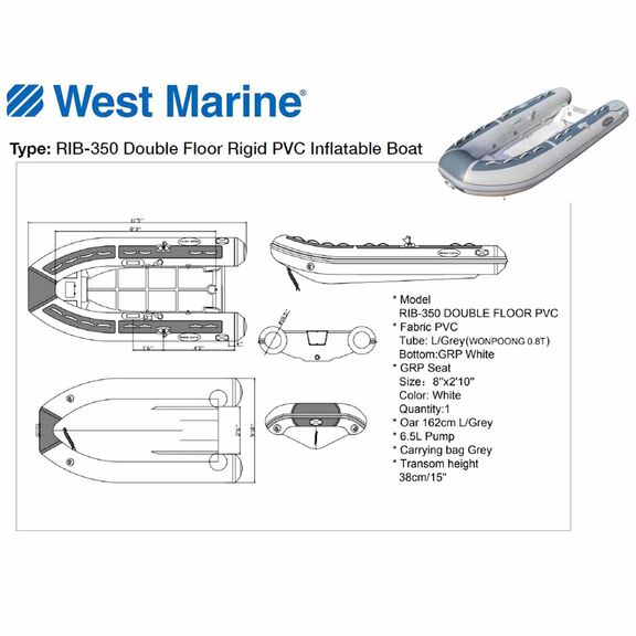 West Marine RIB-350 Inflatable Boat 11ft 5in