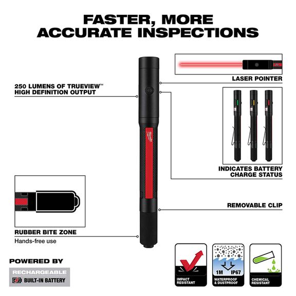 MILWAUKEE Rechargeable 250L Penlight with Laser