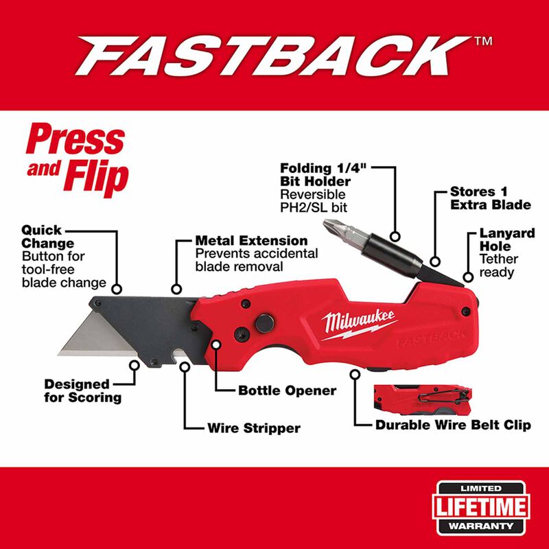 MILWAUKEE FASTBACK™ 6 in 1 Folding Utility Knife | West Marine