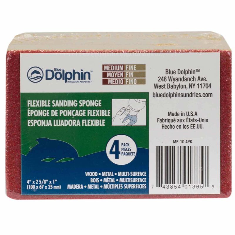 BLUE DOLPHIN 4" Sanding Sponge, Medium/Fine, 4-Pack | West Marine