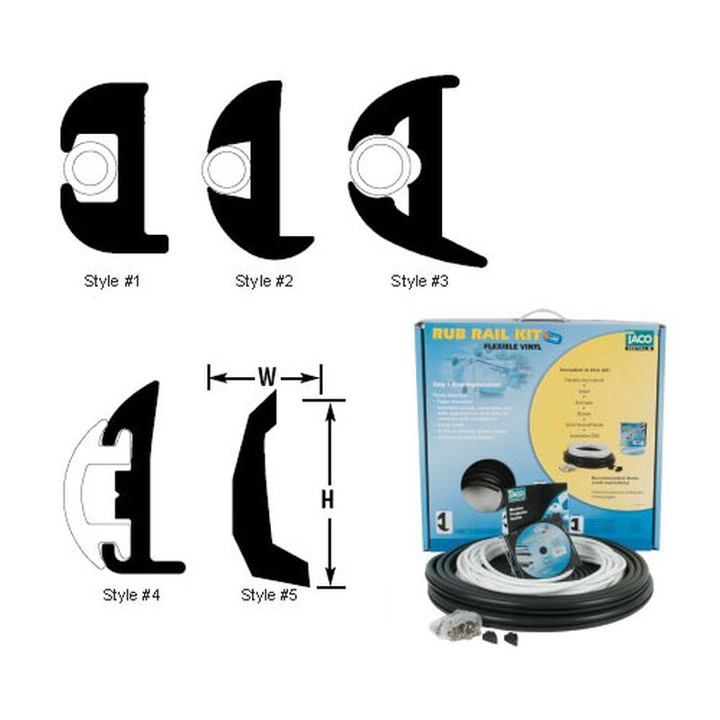 TACO MARINE Rub Rail Style #3, 1-7/8"H x 1-1/16"W x 70'L, Black/Black ...