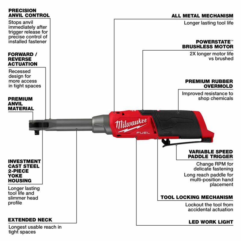 MILWAUKEE M12 FUEL™ 1/4" Extended Reach High Speed Ratchet | West Marine