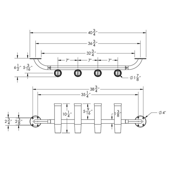 TACO MARINE 4-Rod Transom Mount Rod Holder