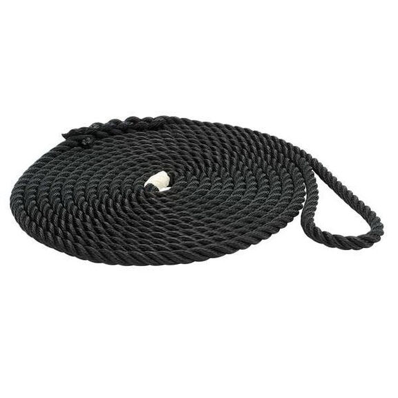 NEW ENGLAND ROPES 3/4" X 50' Premium Black Nylon 3-Strand Dock Line