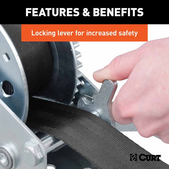 CURT Hand Crank Winch with 20' Strap (1,400 lbs, 7-1/2" Handle)