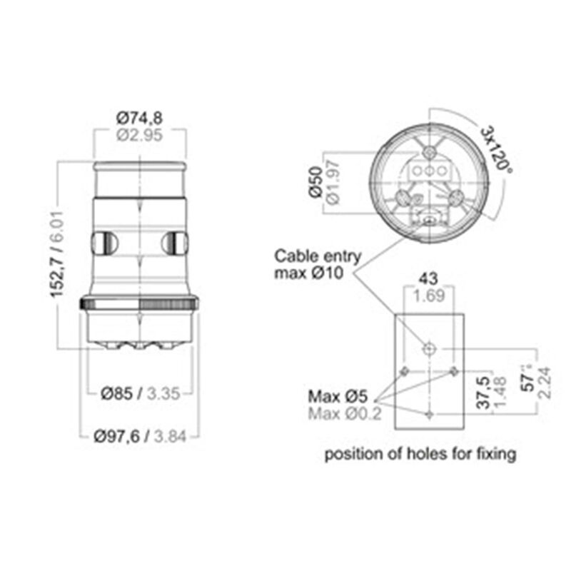 AQUA SIGNAL Series 34 Mast Mount LED Tri-Color/Anchor Navigation Light ...