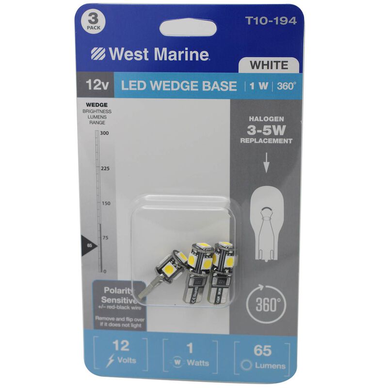 WEST MARINE Wedge Base T10-194 360 degree LED Bulbs, 3-Pack | West Marine