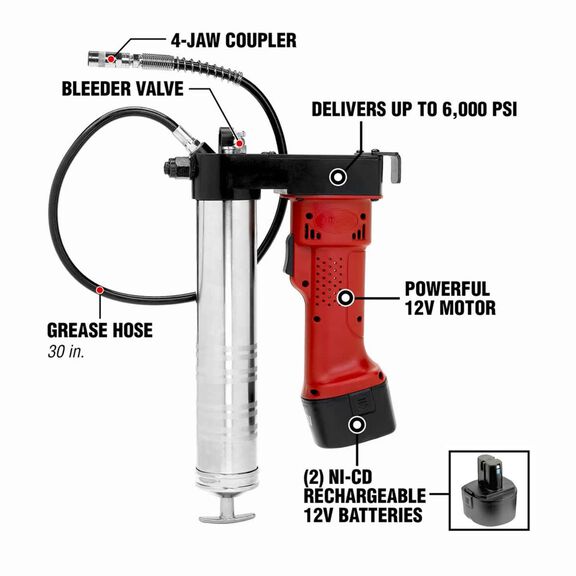 FLEXZILLA Workforce 12V Cordless Grease Gun Kit with 2 Ni-Cd Batteries