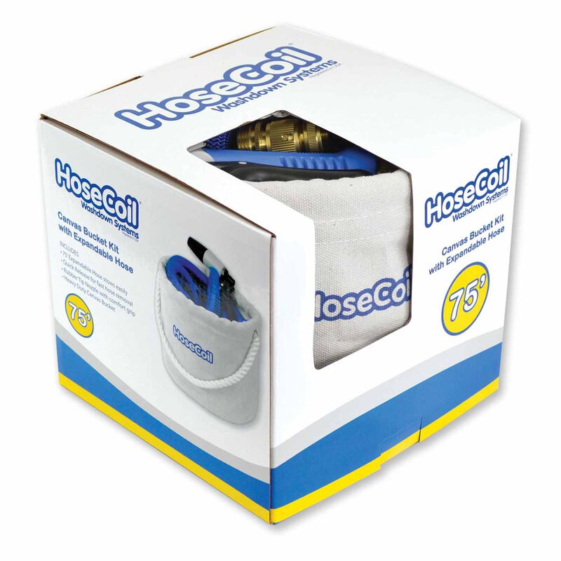 HOSECOIL Canvas Bucket Kit with 75' Blue Expandable Hose, Rubber Tip ...