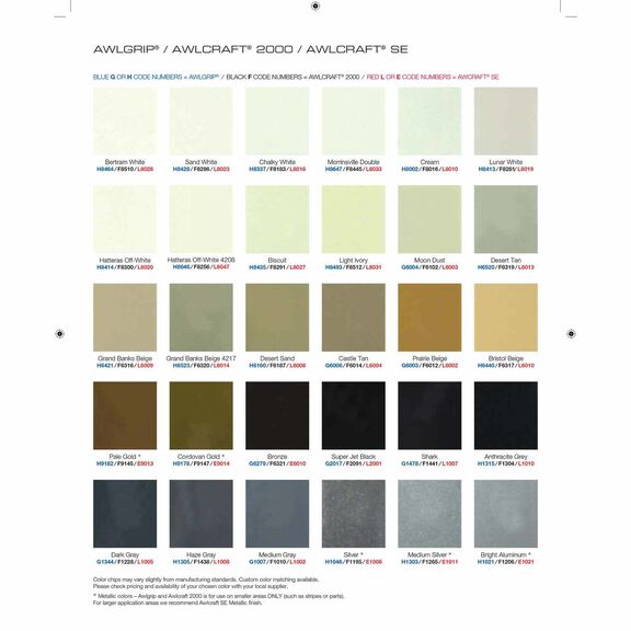 AWLGRIP Color Chart for Awlgrip, Awlcraft 2000 and Awlcraft SE