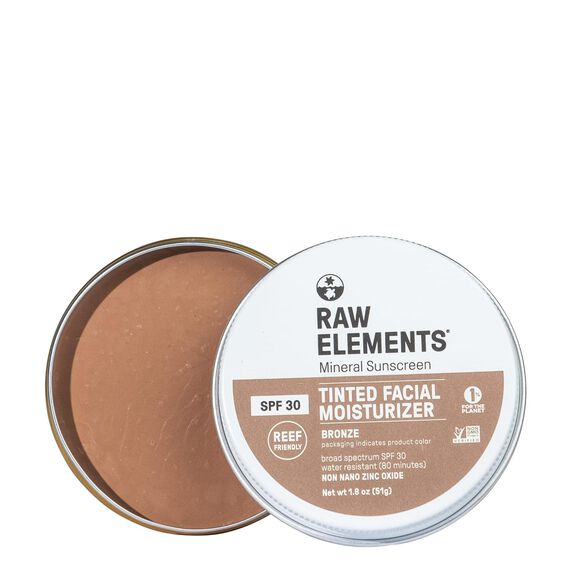 RAW ELEMENTS Tinted Sunscreen, Tin, Bronze, SPF 30, 1.8 oz., 2-Pack