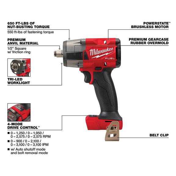 MILWAUKEE M18 FUEL™ 1/2" Mid-Torque Impact Wrench with Friction Ring