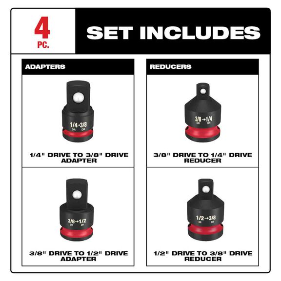 MILWAUKEE SHOCKWAVE™ Impact Duty™ 1/4"-1/2" Drive Adapter Set