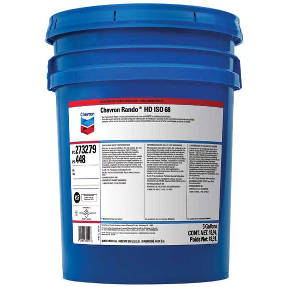 CHEVRON Chevron Rando HD ISO 68 Conventional Hydraulic Oil, 5 Gallon