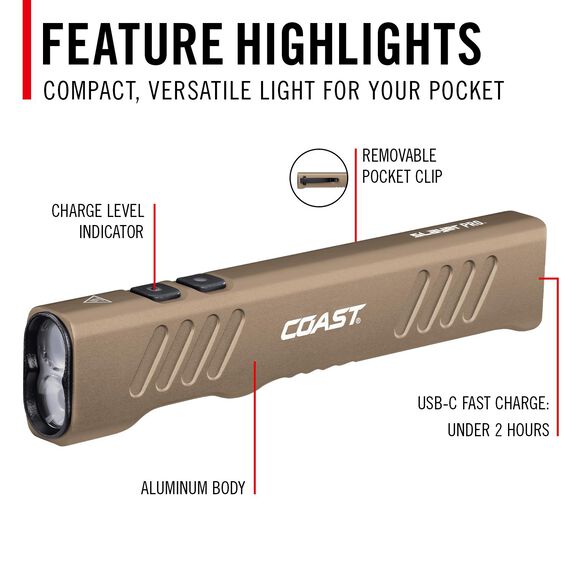 COAST Slayer Pro Rechargeable 1150 Lumen Flashlight, Dune