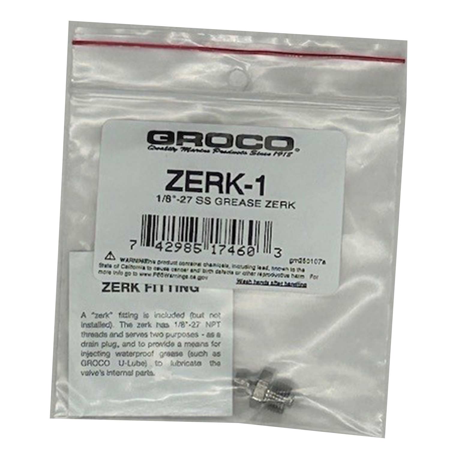 GROCO 1/8"-27 SS Grease Zerk