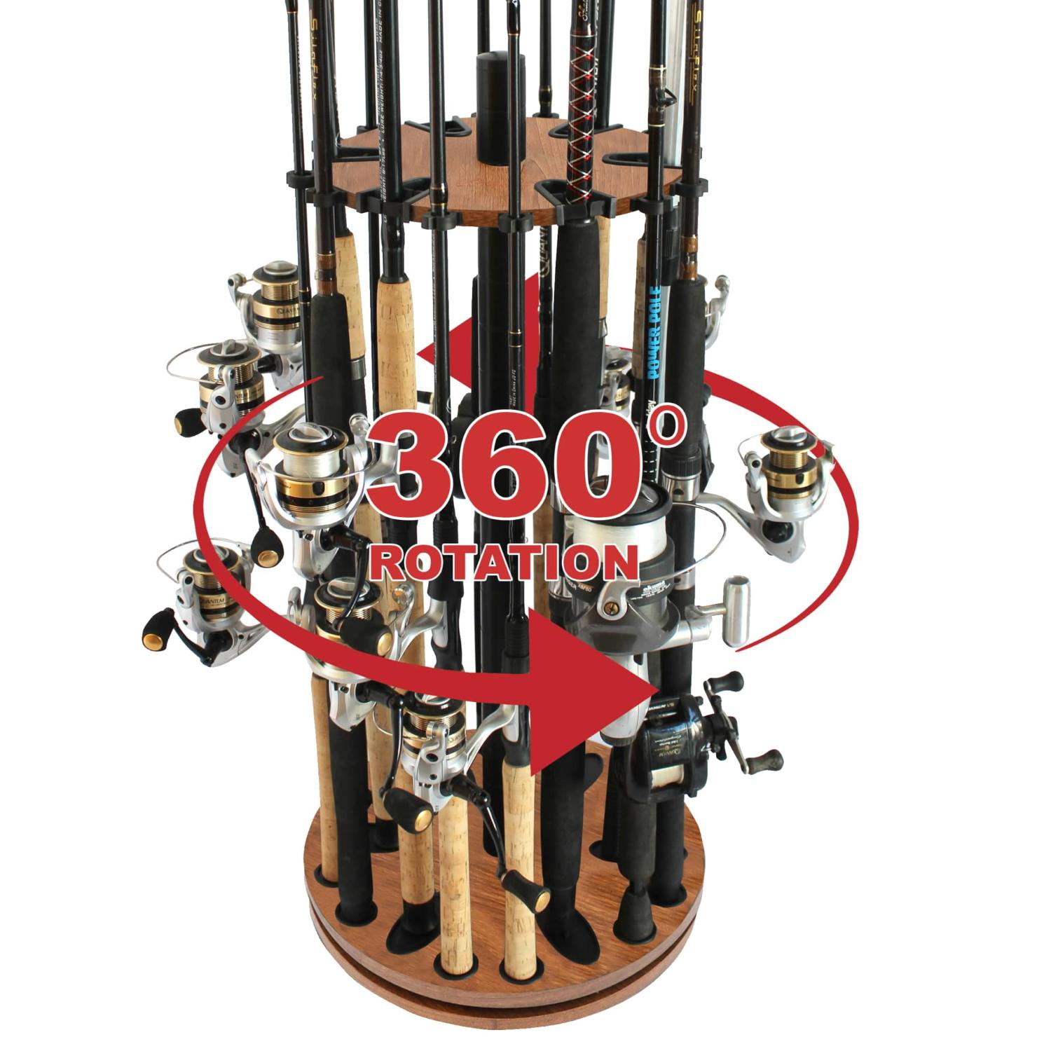 RUSH CREEK CREATIONS Walnut 24 Round Spinning Rod Rack - Steel Post