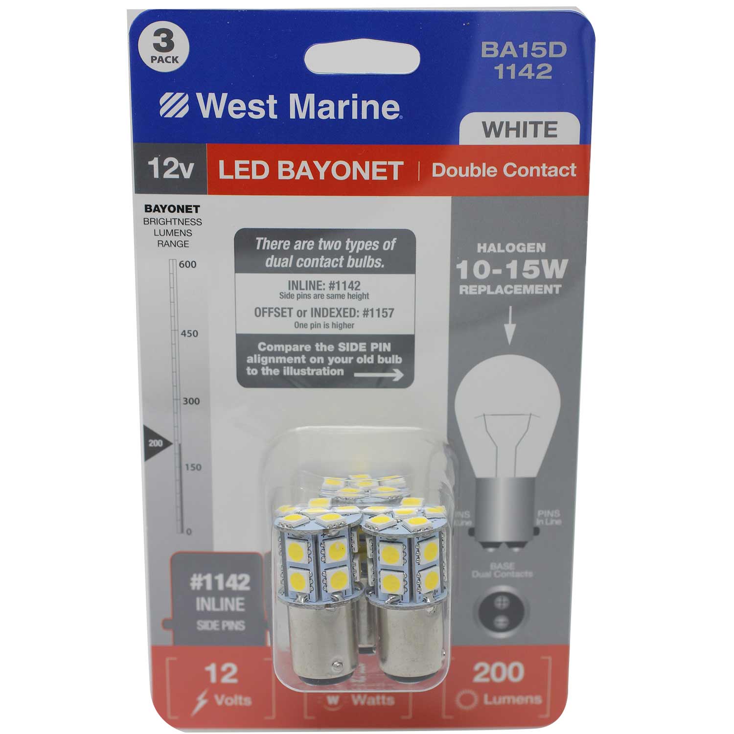 West Marine BA15d 1142 LED Bulbs – 200lm, 3-Pack